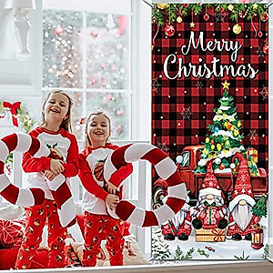Tiamon Christmas Gnome Door Cover Xmas Red Truck Buffalo Plaid Door Cover Banner Merry Christmas Backdrop Door Cover Decoration for Winter Holiday Party Supplies, 70.9 x 35.4 Inches