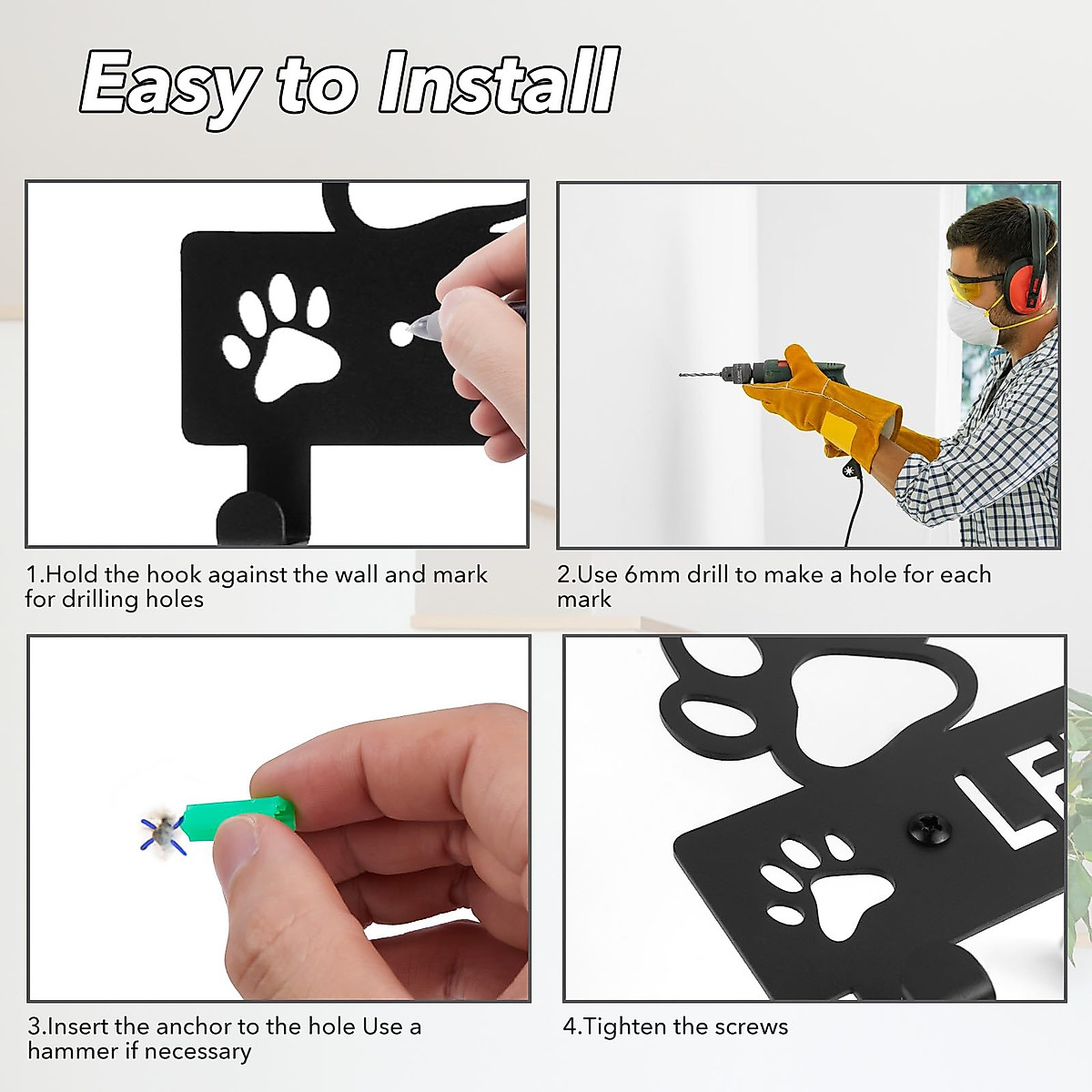 XSCQ 5-Hooks Dog Leash Holder for Wall,Doorway Dog Hooks for Wall,Dog Outdoor Stuffs Storager Rack for Hanging Dog Vest Harness,Leash,Collar,Keys,Dog Iron Leash Hooks for Wall (A-Black)