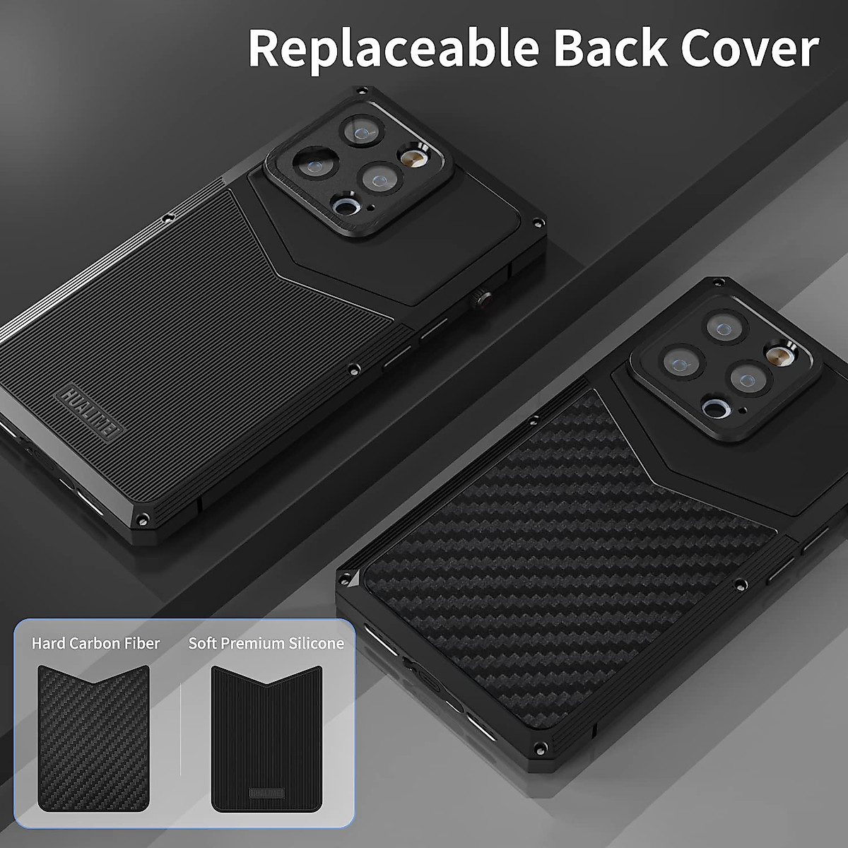 DGYSG Luxury Carbon Fiber with Aluminum Case for iPhone 14 Pro Max 6.7", Military Shockproof Protective Armor Phone Cover with Screen Protector Full Body Heavy Duty Drop Protection for Men Black