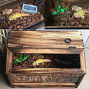 Reptile Wooden Terrarium, Habitat Tank for Lizard Snake Bearded Dragon Hamster, 23.6"x 15.7" Small Animal Enclosure, Transport Box Cage, Front Sliding Door, Sun Roof, Side Screen Ventilation