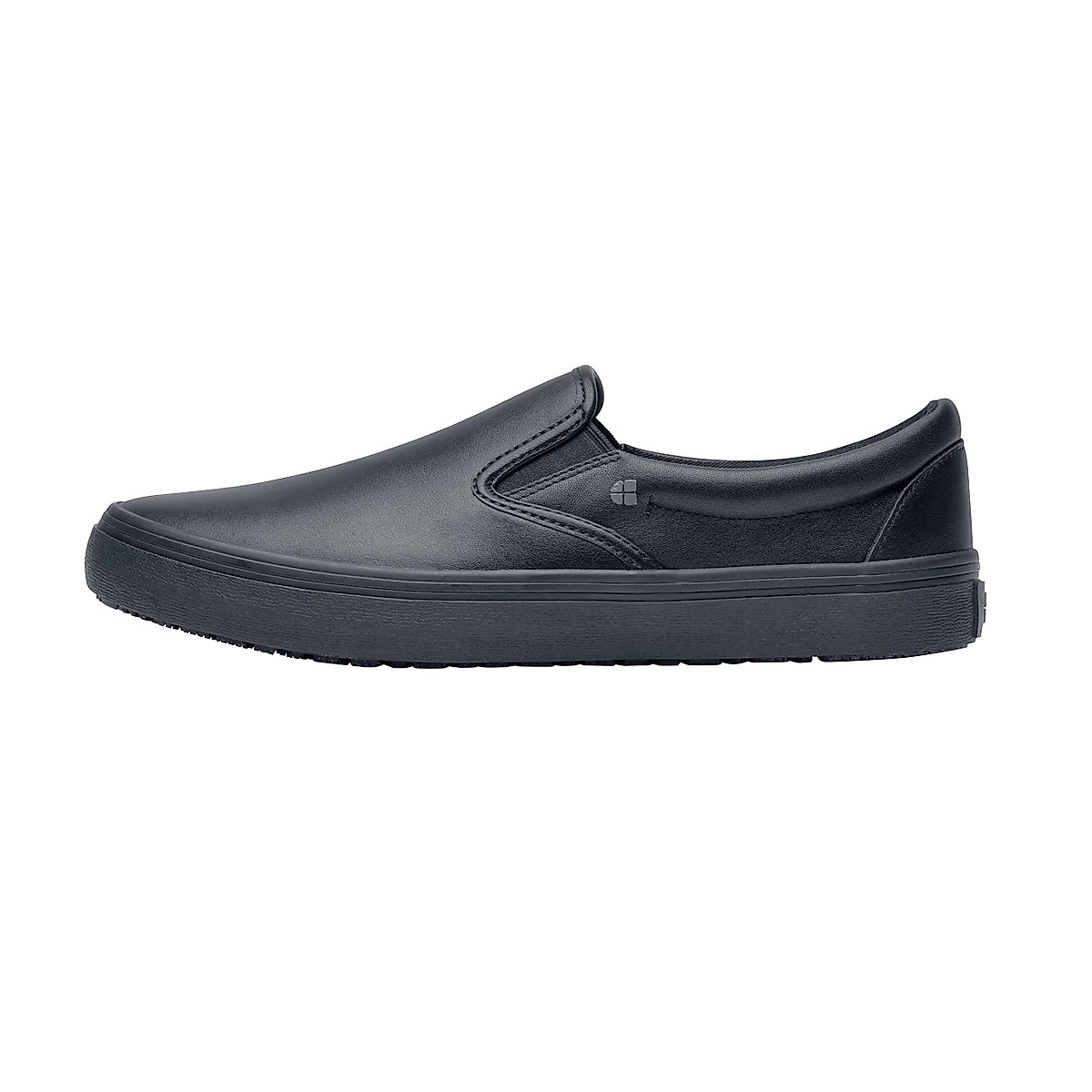 Shoes for Crews Merlin, Slip-On, Men's, Women's, Unisex, Slip Resistant Work Shoes, Black Leather, Men's Size 6.5 Wide, Women's Size 8 Wide