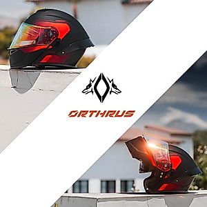 Orthrus Modular LED Full Face Motorcycle Helmet - DOT Approved, Flip-Up Dual Visor Design for Motorbikes, Street Bikes, Mopeds, Racing, Commuting - Unisex Adult