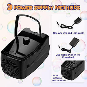Bubble Machine, Automatic 18000+ Per Minute Big Bubbles Blower Maker for Kids Toddlers with 2 Speeds,6 Wands,Operated by Plugin or Batteries for Outdoor/Indoor Birthday Parties,Wedding (Black)