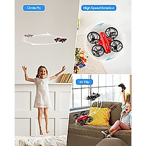 TOMZON A24 Mini Drone for Kids with Battle Mode, Kids Drone with Throw to Go, High Speeds Rotation, Self Spin and 3D Flip, RC Quadcopter with Altitude Hold, Headless Mode, 3 Batteries, Safe Cover, Red