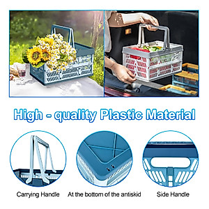 Plastic Basket with Handle, 15-Liter Folding Pastel Crates for Organizing and Storag Plastic Grocery Shopping Baskets Stackable Storage Bins for Kitchen Living-room Desktop Shelf Organing,Blue