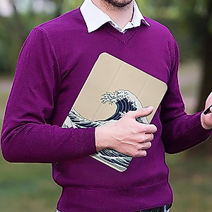 Hand Drawn Waves Tablet Case Compatible with iPad Pro 2021 11 Inch with Pencil Holder Slim Lightweight Three Fold Tablet Case Cover