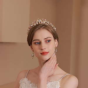 Kamirola Wedding Crown Bridal Tiaras with Earrings Pink Purple Headband for Women and Girls (Pink) …