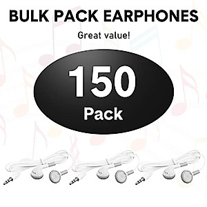Xuhal 150 Pcs Earbuds Bulk for Classroom Back to School Supplies 3.5mm Earphones Headphones Plug White Ear Buds Bundle for Kids Children Students School Libraries Hospitals