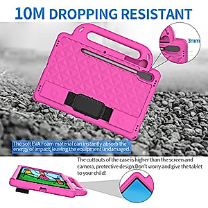 Shockproof Case for 11-inch Samsung Galaxy Tab S9/S8/S7, Galaxy Tab S9 FE 2023 Case, Techcircle EVA Foam Handle Stand Protective Case with Shoulder Strap & Elastic Hand Strap Rugged Kids Cover, Rose
