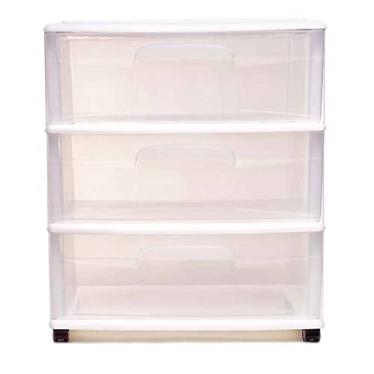 Homz Plastic 3 Clear Drawer Compact Home Rolling Storage Container Tower for Small to Medium Sized Items, White Frame (2 Pack)