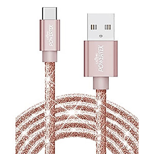 LIQUIPEL USB Type C Cable 6ft, USB A 2.0 to USB-C Fast Charger Extra Long Durable, Glitter Cables (Rose Gold)
