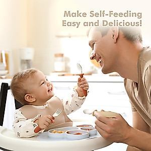 DRKIO 8 Pieces Toddler Utensils Set - Kids Silverware Set with Silicone Handle Children Safe 18/8 Stainless Steel Forks and Spoons Anti-Choke Design Food Grade Dishwasher Safe