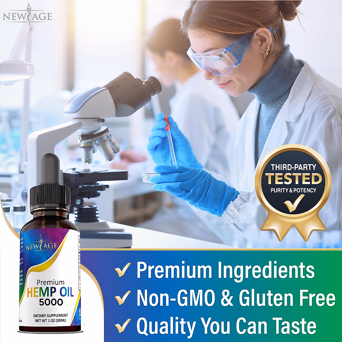 NEW AGE Hemp Oil - All Natural Grown and Made in The USA! (5000 (Pack of 2))