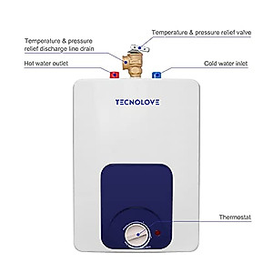 Tecnolove Mini Tank Electric Water Heater UL Listed, 1.32 Gallon (MT15) Under Sink Water Heater for Point of Use, 120V Corded Wall or Floor Mounted