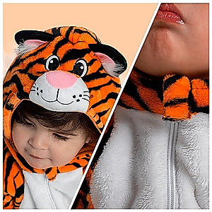 Spooktacular Creations Halloween Baby Tiger Costume, Toddler Unisex Pajama Jumpsuit, Zip-up Romper Plush for Toddler Animal Pajamas Dress Up