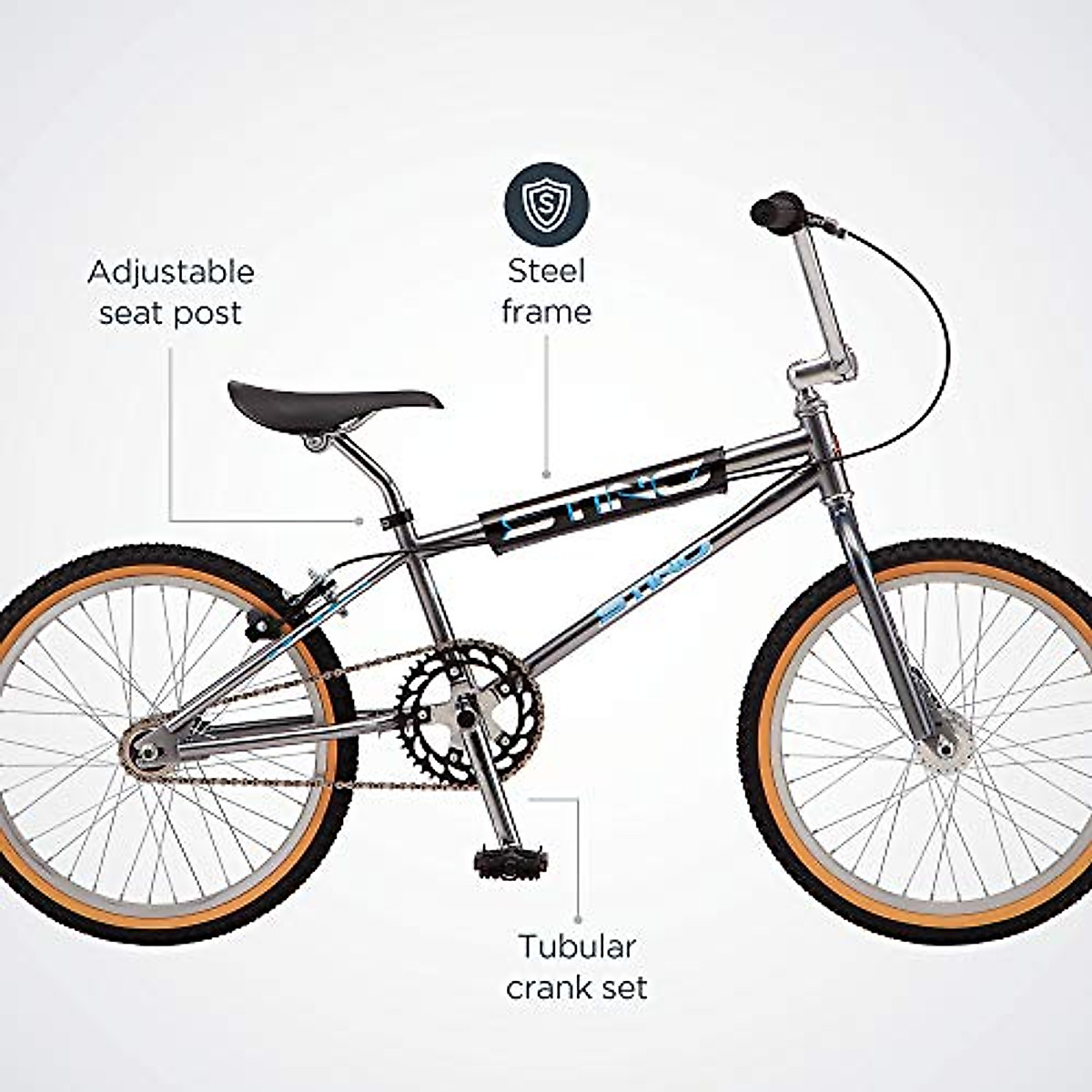 ﻿Schwinn Sting Pro Retro BMX for Youth/Adult, Throwback 1989 Design, Single-Speed Drivetrain, Hi-Ten Steel Frame, Aluminum Rims, Tubular Crankset, 20-Inch Wheels, Grey