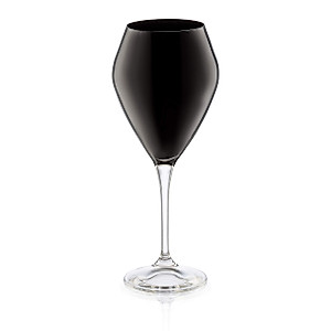 Attractive Durable Stemmed Wine Glasses Set of 6, Lead-Free, Tinted Black Glass with Clear Stem, Quality Drinking Glasses for Red or White Wine. - 15oz Glassware Cups.