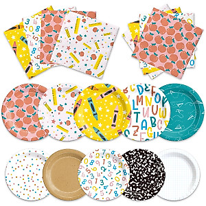 CMUSKO 60Pcs School Plates and Napkins-Back to School Decorations Ruler Apple Alphabet First and Last Day of School Preschool Kindergarten Graduation Tableware Deorations