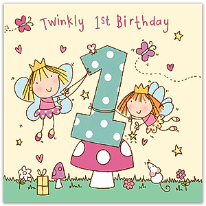 TWIZLER Happy 1st Birthday Card, 6.1 x 6.1 in, Envelope Included, Unisex-Kids