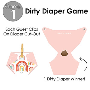 Big Dot of Happiness Hello Rainbow - Boho Baby Shower Conversation Starter - 2-in-1 Dirty Diaper Game - Set of 24