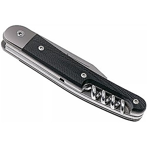 LionSTEEL JACK 3 Folding Knife + Multitool, Clip Point M390 Blade, Bottle Opener, Screwdriver, Corkscrew, Titanium Bolster with Slip Joint, Made in Italy (Black G10)