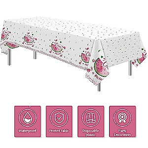 Xigejob One in A Melon Party Tablecloth Decorations - Disposable Watermelon First Birthday Party Supplies Table Cover, Watermelon 1st Birthday Decorations Table Cloth - 2 Pack (54in x 108in)