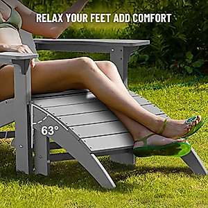 OTSUN Adirondack Ottoman for Adirondack Chair, Footrest for Lounge Chair, Premium HDPE All Weather Resistant for Outdoor, Porch, Yard, Garden, 23.6" L x 21.7" W x 15.3" H, Grey