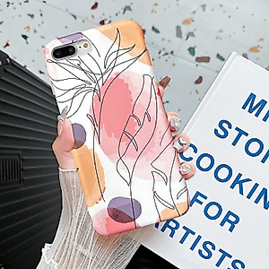 J.west iPhone 8 Plus,iPhone 7 Plus Case 5.5, Aesthetic Watercolor Minimalist Boho Abstract Prints Slim Geo Line Plant Palm Leaf Pattern Pink Soft TPU Shockproof Cover Protective Phone Case for Women