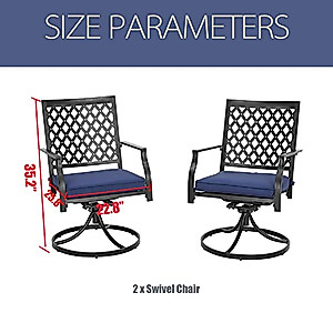 LOKATSE HOME Patio Swivel Set of 2, Outdoor Dining Chair Metal Bistro Set with Cushion, Blue