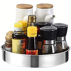 Lazy Susan Spice Rack Organizer for Cabinet, Rotating Tray Turntable Storage Container Stainless steel for Kitchen Pantry, Countertop, Table (9”)