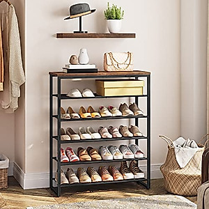 HOOBRO Shoe Rack, 6-Tier Shoe Organizer, for 18-24 Pairs of Shoes, Large Capacity Shoe Storage Shelf, Durable and Stable, for Entryway, Closet, Hallway, Dorm Room, Industrial, Rustic Brown BF67XJ01G1