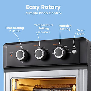 COMFEE' Retro Air Fry Toaster Oven, 7-in-1, 1500W, 19QT Capacity, 6 Slice, Rotisseries, Warm, Broil, Toast, Convection Bake, Black, Perfect for Countertop