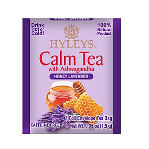 Hyleys Calm Tea with Ashwagandha - Lavender & Honey Flavor - Caffeine-Free, 100% Natural Herbal Tea - 25 Tea Bags