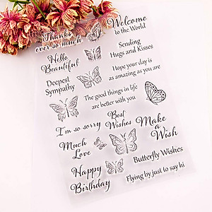 Words Clear Stamp Silicone Stamp Cards with Sentiments,Flowers,Butterfly,Greeting Words Pattern for Holiday Card Making Decoration and DIY Scrapbooking Album DIY Crafts
