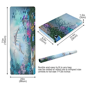 Qilmy Underwater World of Dolphins Yoga mat,Best No-Slip Hot Yoga Mat, No-Toxic,TPE Yoga mat,Ideas for Exercise,Yoga and Pilates(71”x26”X 1mm)