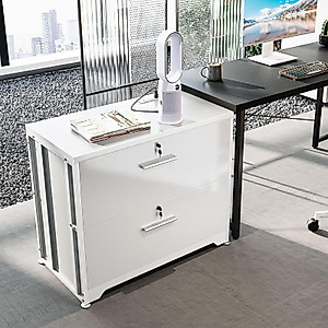 AODK File Cabinet with Charging Station Filing Cabinet for Home Office, Large File Cabinets with Lock, Office Storage Cabinet 2 Drawer for Legal/Letter/A4 File, White