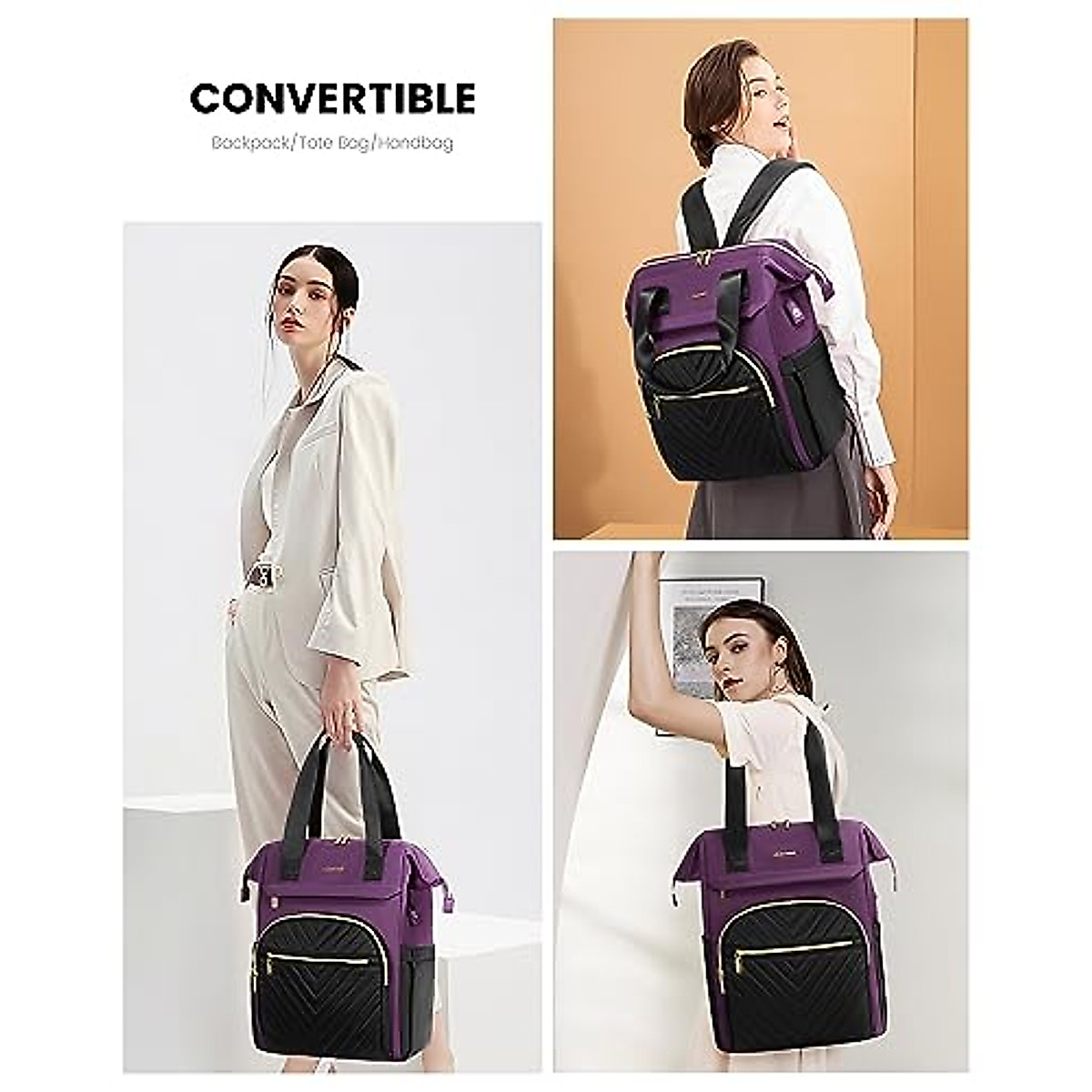 LOVEVOOK Laptop Backpack for Women, 17.3 Inch Work Laptop Bag，Waterproof Teacher Nurse Bag with USB Port,Fashion Travel Bag Business Computer Backpack Purse