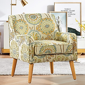 Vaztrlus Fabric Accent Chair Club Chair Exquisite Print Living Room Chairs Upholstered Modern Reading Chair Tufted Classic Wingback Chair for Bedroom(Sun Flower)