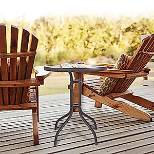 24" Patio Dining Table Round Bistro Table Outdoor Furniture Garden Table with Frame Tempered Glass Top for Backyard Lawn Balcony Pool, Brown