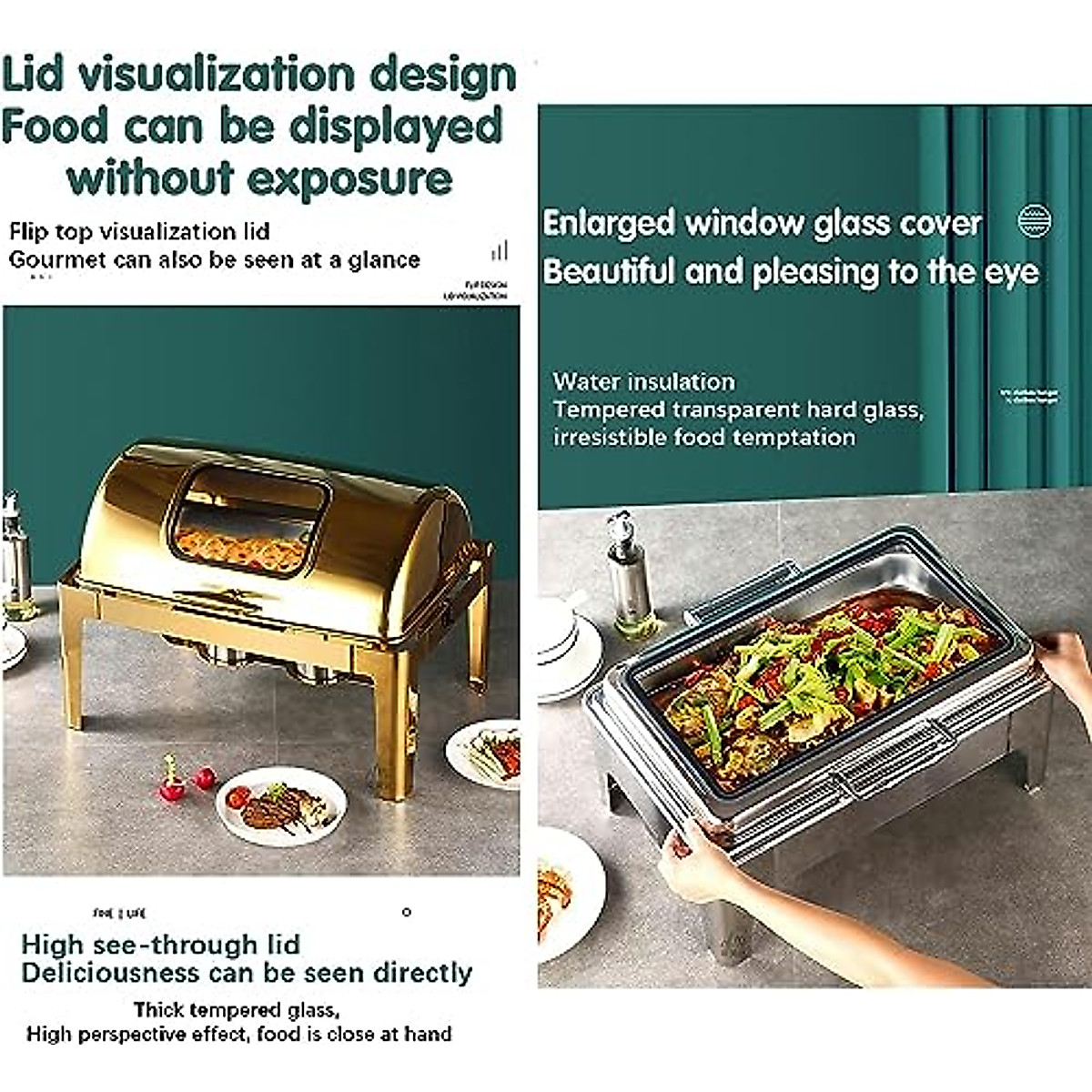 Electric Buffet Server,Food Warmer Tray, Adjustable Temperature, Portable Chafing Dish, Catering Buffet Serving Tray,Stainless Steel Material,uitable for Hotels, Restaurants, Parties