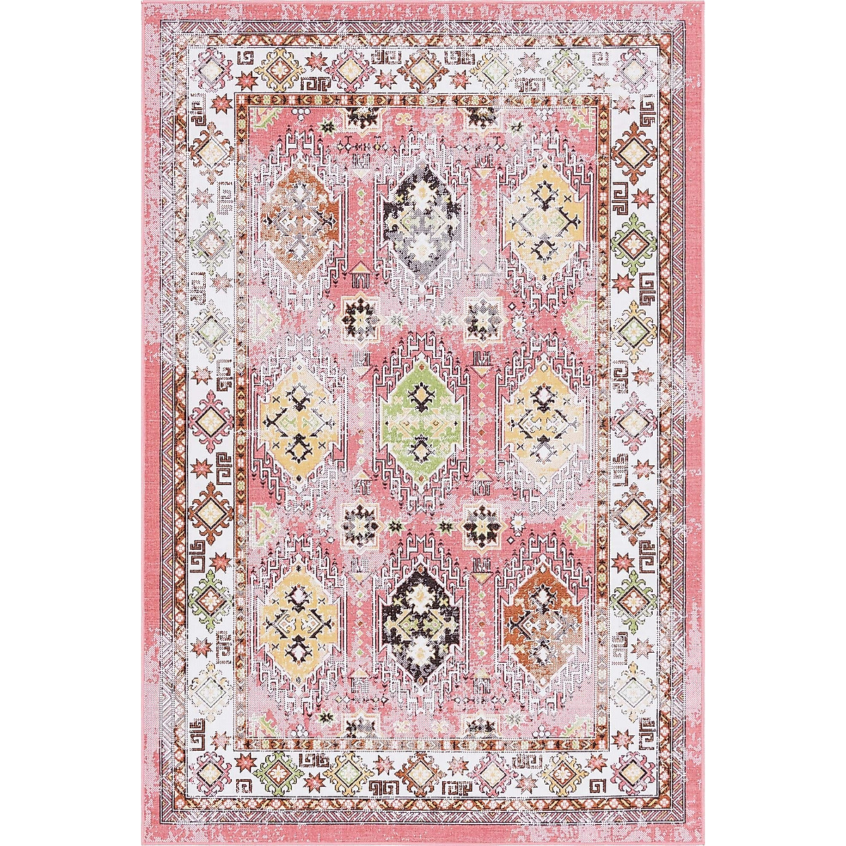 Unique Loom Aarhus Collection Area Rug - Southwestern (5' 1" x 7' 10" Rectangle, Rose/ Green)