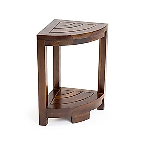 ALATEAK Teak Wood Bath Spa Shower Stool Corner Table Bench Stool Fully Assembled- Dark Brown