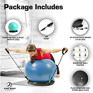 ProBody Pilates Yoga Ball Chair, Exercise Ball Chair with Base or Stand for Home Office Desk Sitting or Workout, 65cm Antiburst Balance Ball & Stability Ball Seat for Back, abs (Blue)