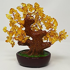 Feng Shui Natural Yellow Quartz Crystal Money Tree Bonsai Style Decoration for Wealth and Luck HN131