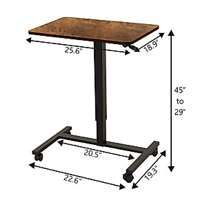 Mobile Standing Desk, 28x20 Pneumatic Laptop Height Adjustable Sit to Stand Table with Lockable Wheels and Gas Spring Riser (Rustic Brown)