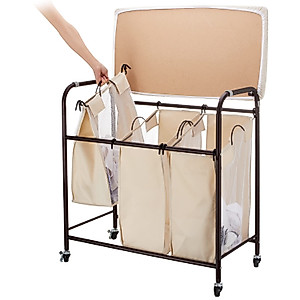 Laundry Hamper 3-Bag Sorter Cart with Ironing Board