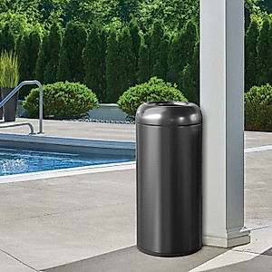 BEAMNOVA Trash Can Outdoor Indoor Garbage Enclosure with Lid Open Top Inside Cabinet Stainless Steel Industrial Waste Container, Black