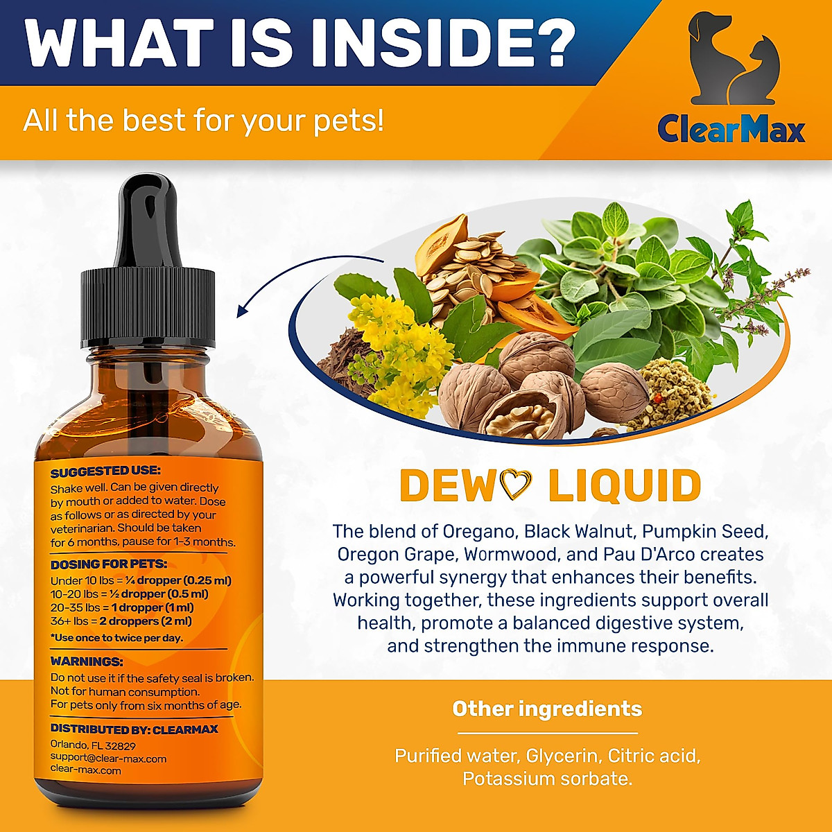 Dewo for Dogs ◆ Cat Dewo ◆ Puppy Dewo ◆ Kitten Dewo ◆ Natural Broad Spectrum Cleanser for Pets ◆ Liquid Dewo for Dogs and Cats ◆ Pet Dewo ◆ Digestive Cleanser ◆ 2 Oz
