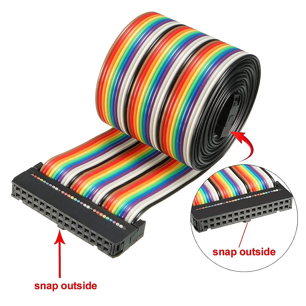 uxcell IDC Rainbow Wire Flat Ribbon Cable 30 Pins 128cm Length 2.54mm Pitch Type-C