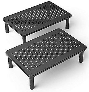 2 Pack Premium Laptop PC Monitor Stand with Sturdy, Stable Black Metal Construction. Fashionable Riser Height Adjustable with Non-Skid Rubber. Perfect for Computer Monitor iMac Stand or Computer Shelf